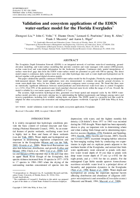 (PDF) Validation and ecosystem applications of the EDEN water‐surface ...