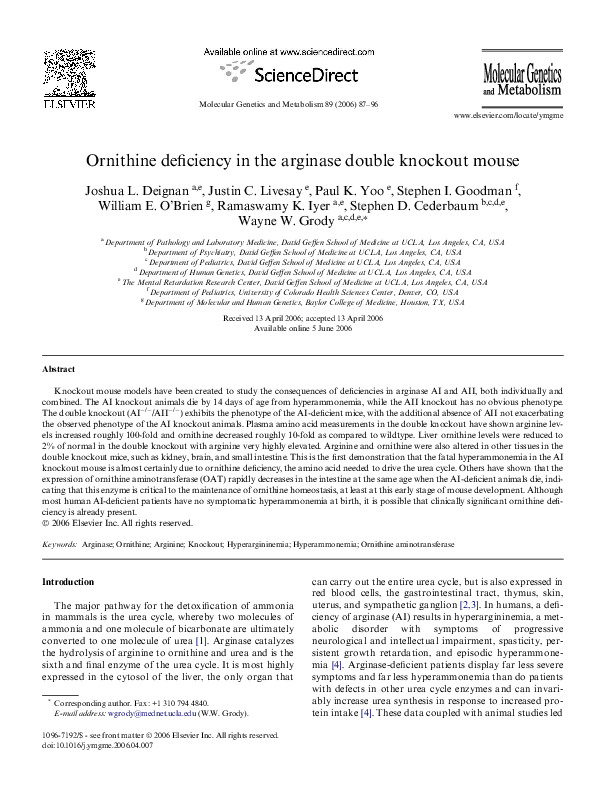 (PDF) Ornithine deficiency in the arginase double knockout mouse