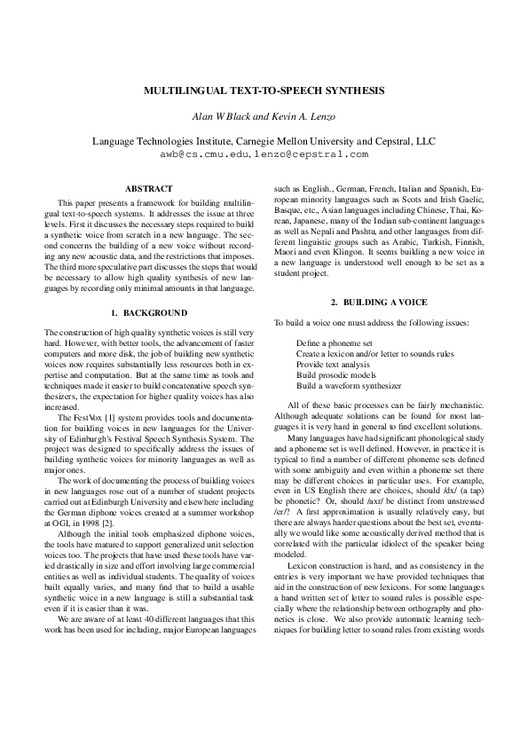 (PDF) Multilingual text-to-speech synthesis