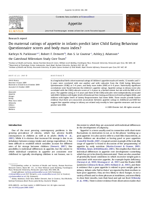 (PDF) Do maternal ratings of appetite in infants predict later Child ...