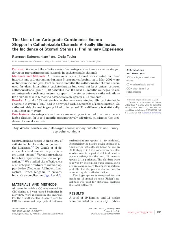 (PDF) The Use of an Antegrade Continence Enema Stopper in ...