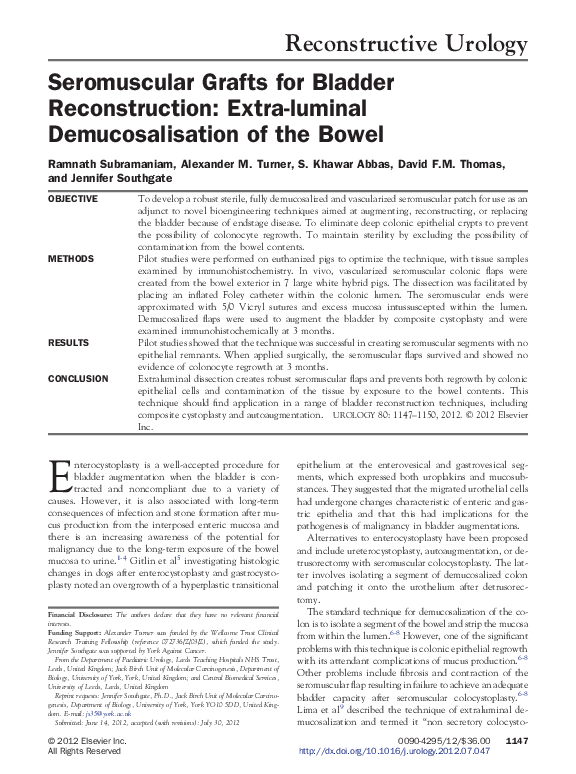 (PDF) Seromuscular Grafts for Bladder Reconstruction: Extra-luminal ...