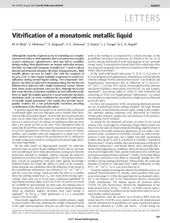 (PDF) Vitrification of a monatomic metallic liquid