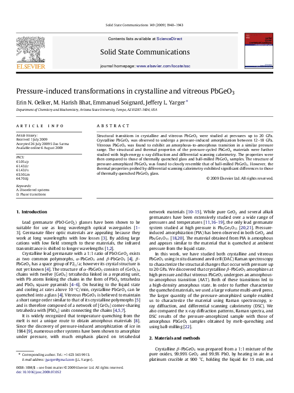 (PDF) Pressure-induced transformations in crystalline and vitreous