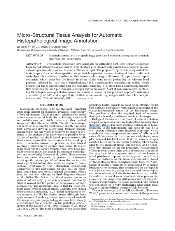 (PDF) Micro-structural tissue analysis for automatic histopathological image annotation