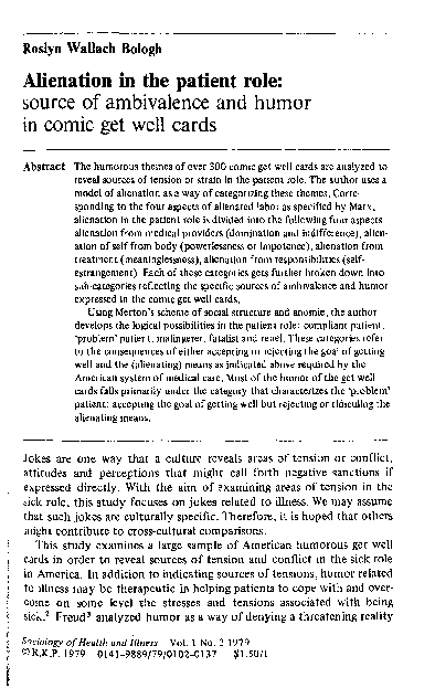 (PDF) Alienation in the patient role: source of ambivalence and humor ...