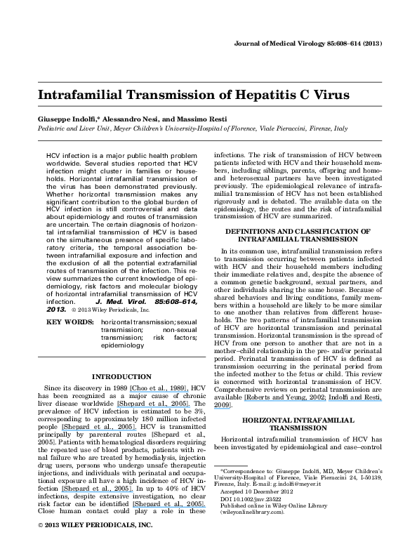 (PDF) Intrafamilial transmission of hepatitis C virus: The important ...