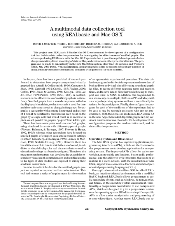 (PDF) A multimodal data collection tool using REALbasic and Mac OS X