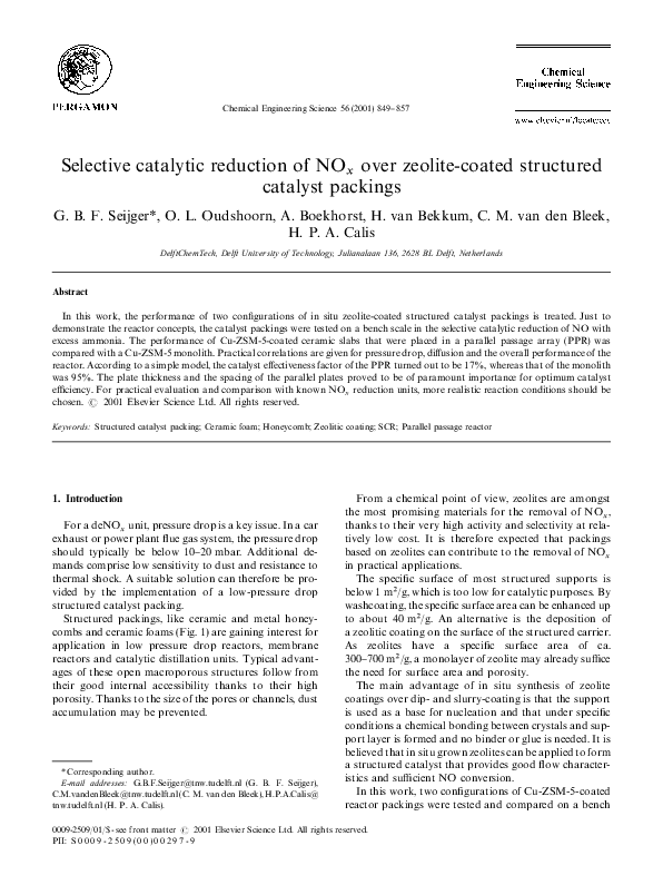 (PDF) Selective catalytic reduction of NOx over zeolite-coated ...