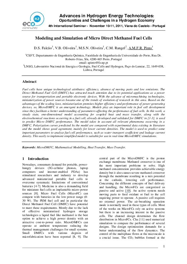 (PDF) Modeling and simulation of micro direct methanol Fuel Cells