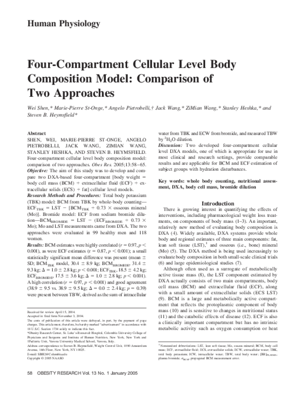 (PDF) Four‐Compartment Cellular Level Body Composition Model ...