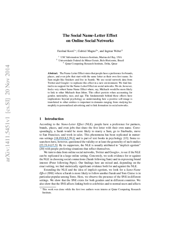(PDF) The Social Name-Letter Effect on Online Social Networks