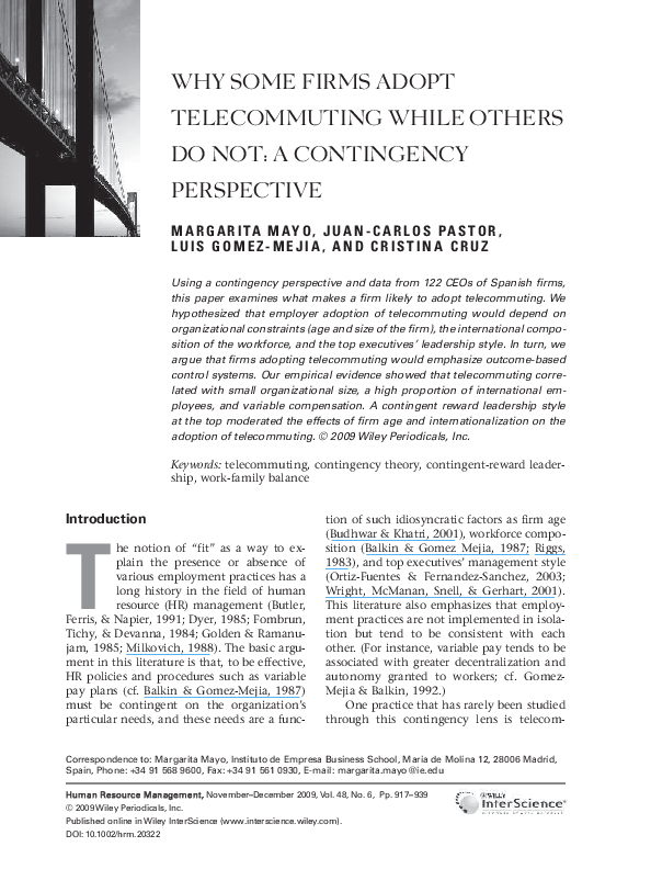 (PDF) Why some firms adopt telecommuting while others do not: A ...