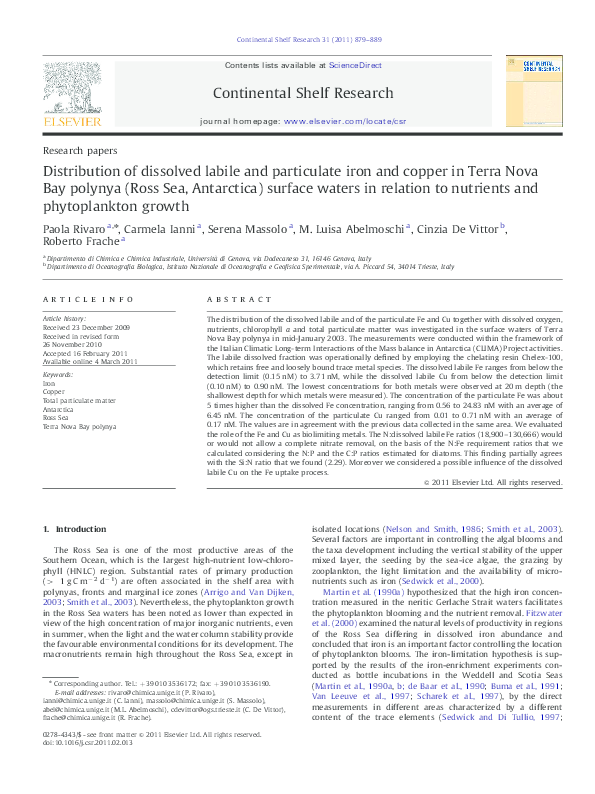 (PDF) Distribution of dissolved labile and particulate iron and copper in Terra Nova Bay polynya ...
