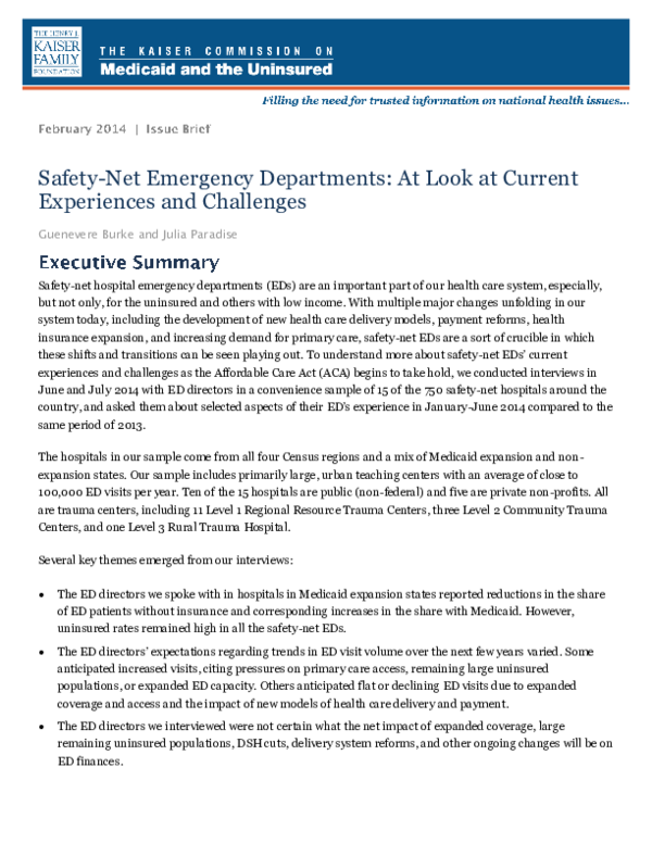 (PDF) Safety-Net Emergency Departments: At Look at Current Experiences ...