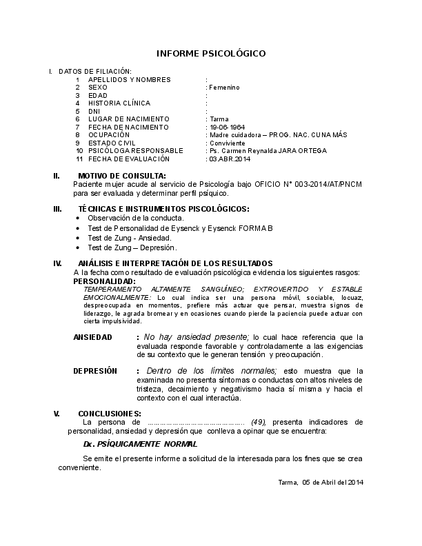 (DOC) INFORME PSICOLÓGICO