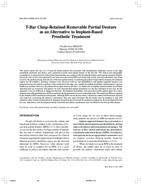 (PDF) T-bar clasp-retained removable partial denture as an alternative ...