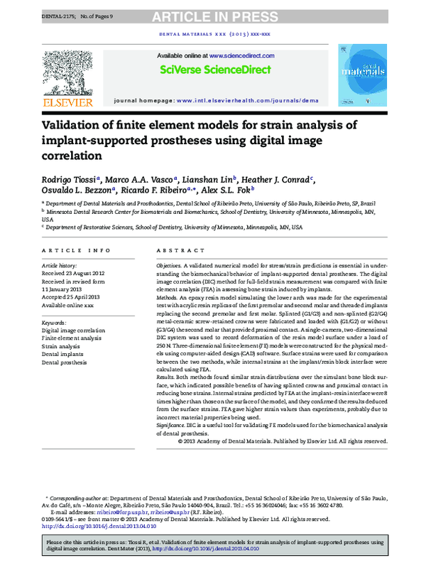 Pdf Validation Of Finite Element Models For Strain Analysis Of Implant Supported Prostheses
