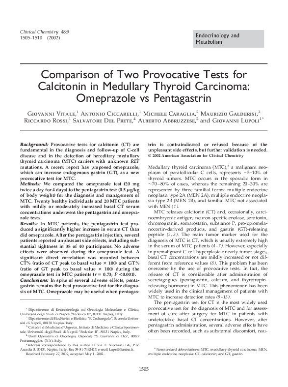 (PDF) Comparison of two provocative tests for calcitonin in medullary ...