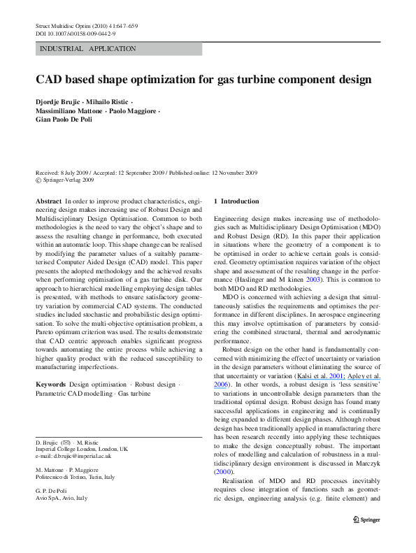 Pdf Cad Based Shape Optimization For Gas Turbine Component Design