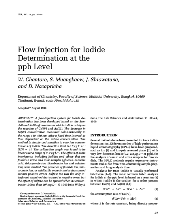 (PDF) Flow injection for iodide determination at the ppb level