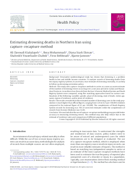 Pdf Estimating Drowning Deaths In Northern Iran Using Capture Recapture Method