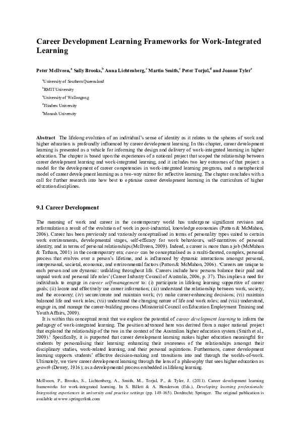 (PDF) Career development learning frameworks for work-integrated learning