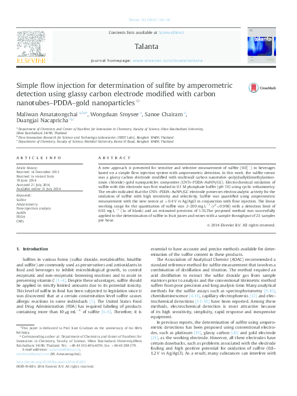 Pdf Simple Flow Injection For Determination Of Sulfite By Amperometric Detection Using Glassy