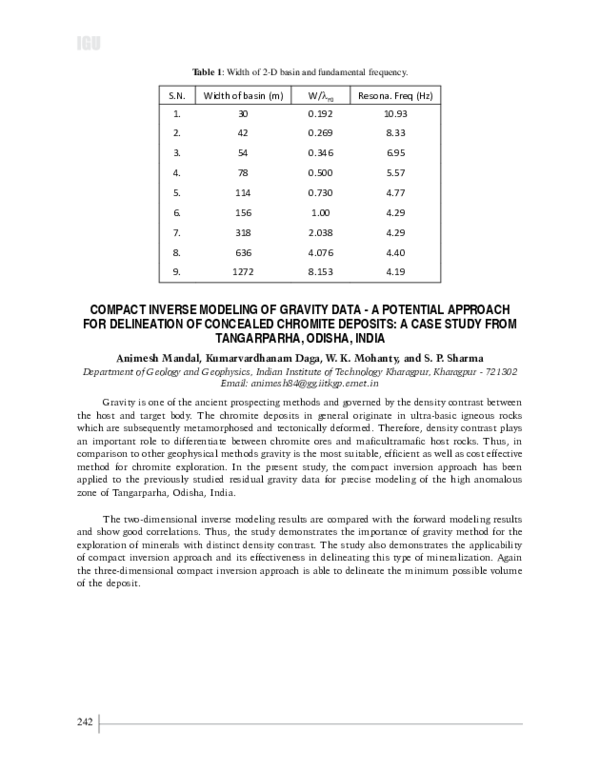 (PDF) Compact inverse modeling of gravity data - a potential approach ...