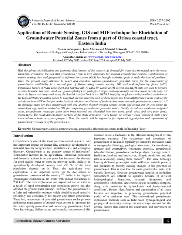 Pdf Application Of Remote Sensing Gis And Mif Technique For