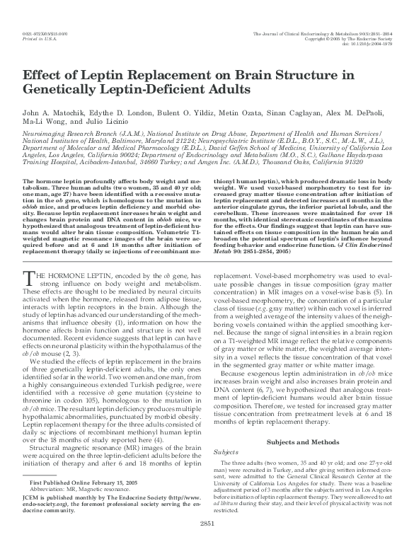 (PDF) Effect of leptin replacement on brain structure in genetically ...