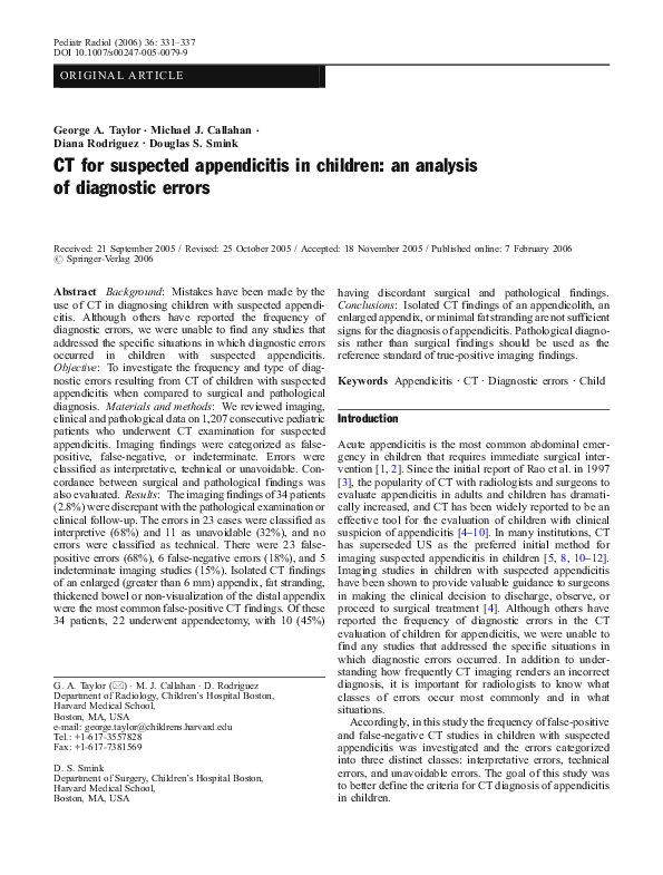 (PDF) CT for suspected appendicitis in children: an analysis of ...