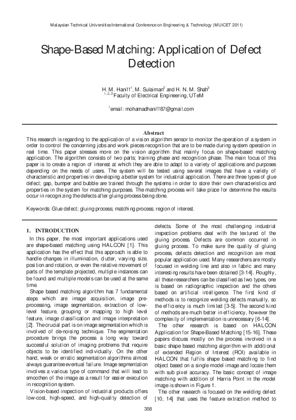 (PDF) Shape-Based Matching: Application of Defect Detection