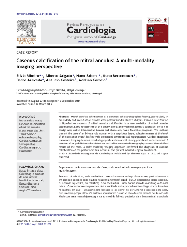 Pdf Caseous Calcification Of The Mitral Annulus A Multi Modality
