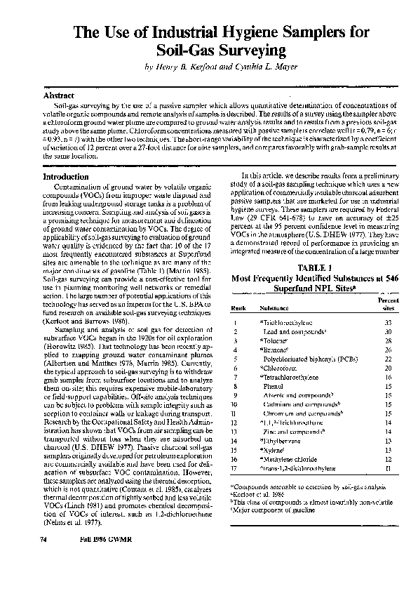 (PDF) The Use of Industrial Hygiene Samplers for Soil-Gas Surveying