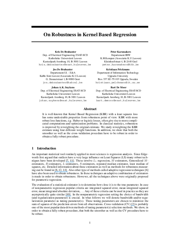 (PDF) On Robustness in Kernel Based Regression