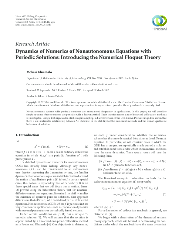 (PDF) Dynamics of Numerics of Nonautonomous Equations with Periodic Solutions: Introducing the ...