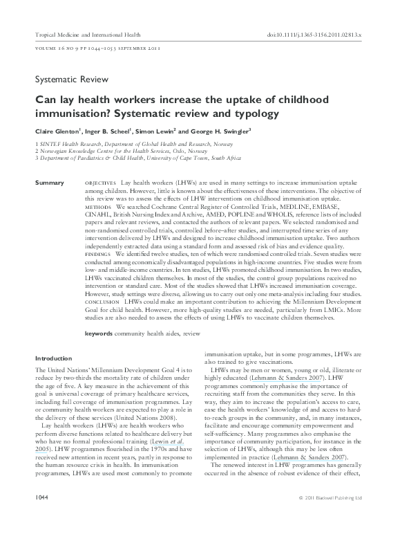 (PDF) Impact of Lay Health Workers on Child Immunisation