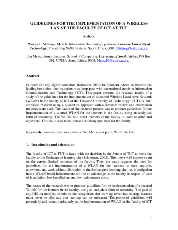 (PDF) Guidelines for the Implementation of a Wireless LAN at the ...