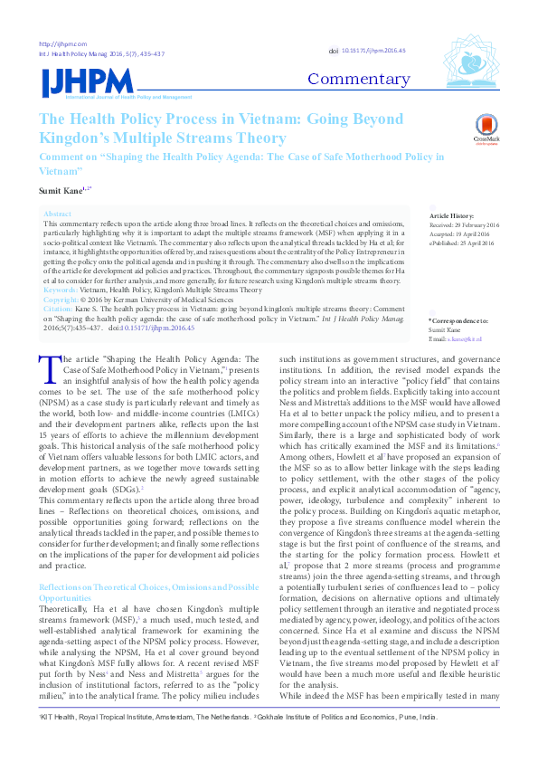 (PDF) The Health Policy Process in Vietnam: Going Beyond Kingdon’s ...