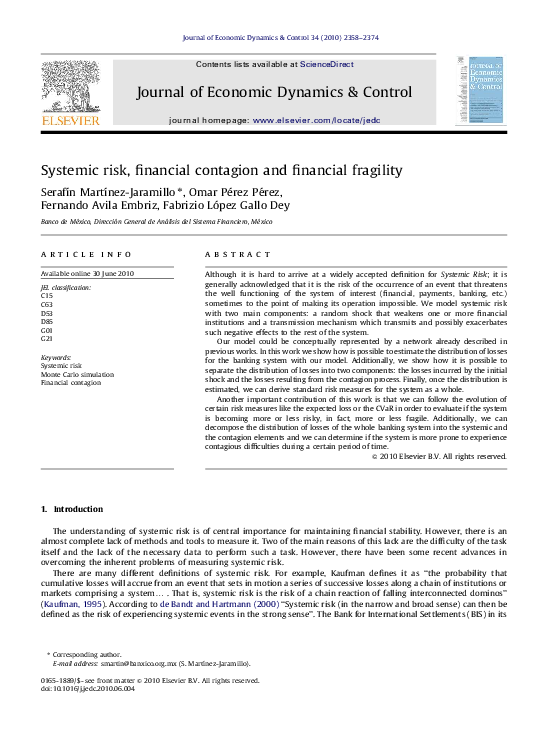 (PDF) Systemic risk, financial contagion and financial fragility