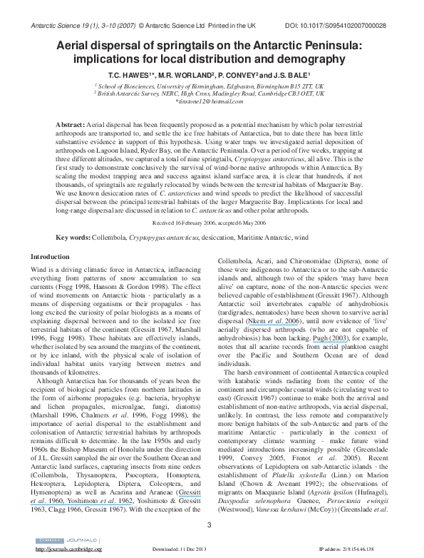 (PDF) Aerial dispersal of springtails on the Antarctic Peninsula ...