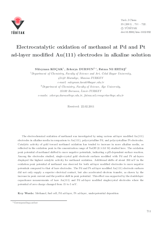 (PDF) Electrocatalytic oxidation of methanol at Pd and Pt ad-layer modified Au(111) electrodes ...
