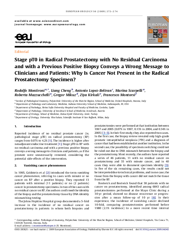 (PDF) Stage pT0 in Radical Prostatectomy with No Residual Carcinoma and ...