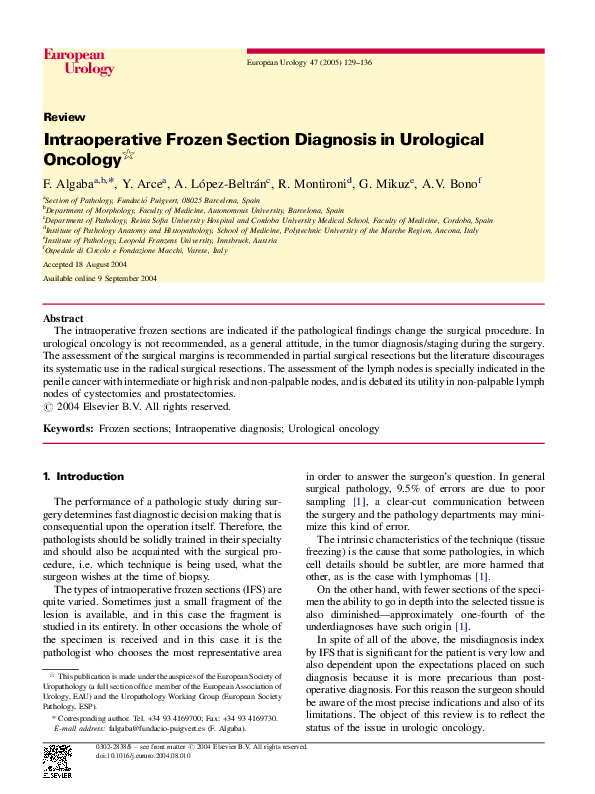 (PDF) Intraoperative Frozen Section Diagnosis in Urological Oncology