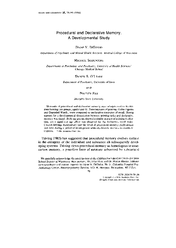 (PDF) Procedural and declarative memory: A developmental study