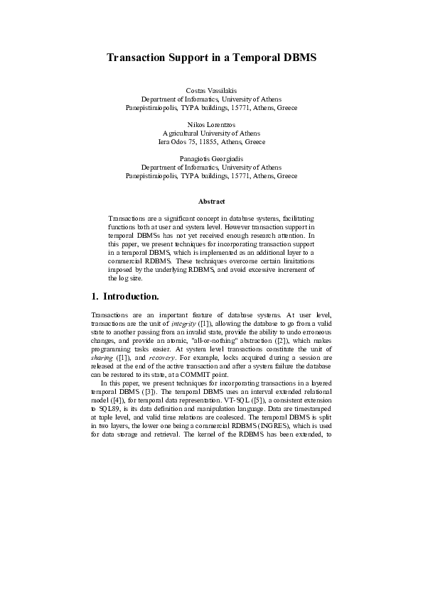 (PDF) Transaction support in a temporal DBMS