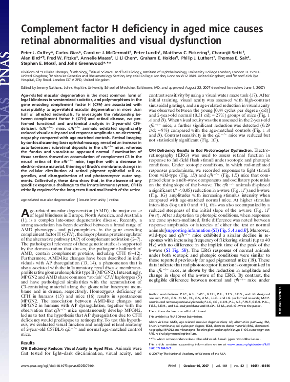 (PDF) Complement factor H deficiency in aged mice causes retinal ...
