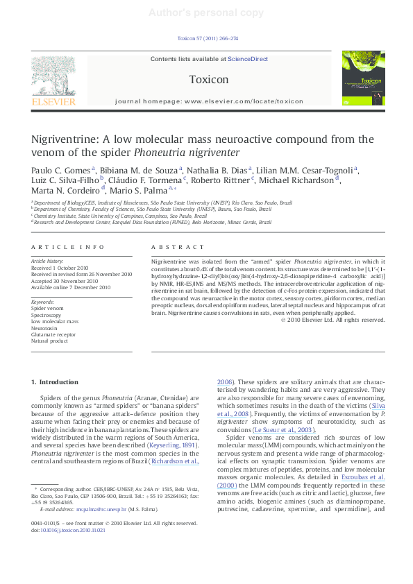(PDF) Nigriventrine: A low molecular mass neuroactive compound from the ...