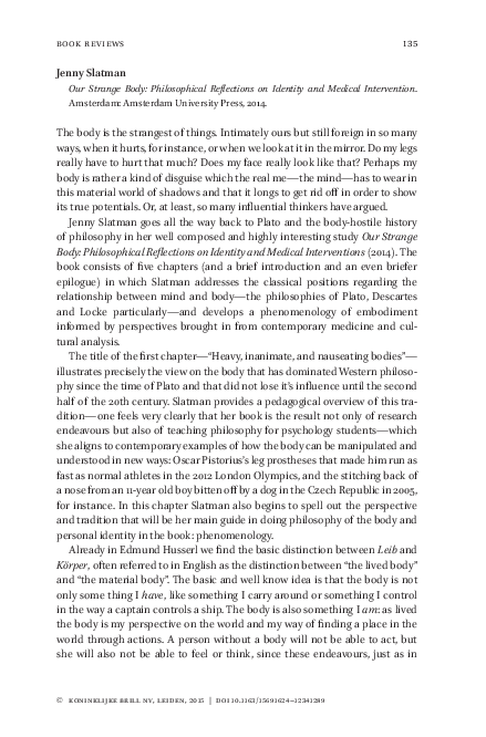 (PDF) Review Article: Our strange body by Slatman